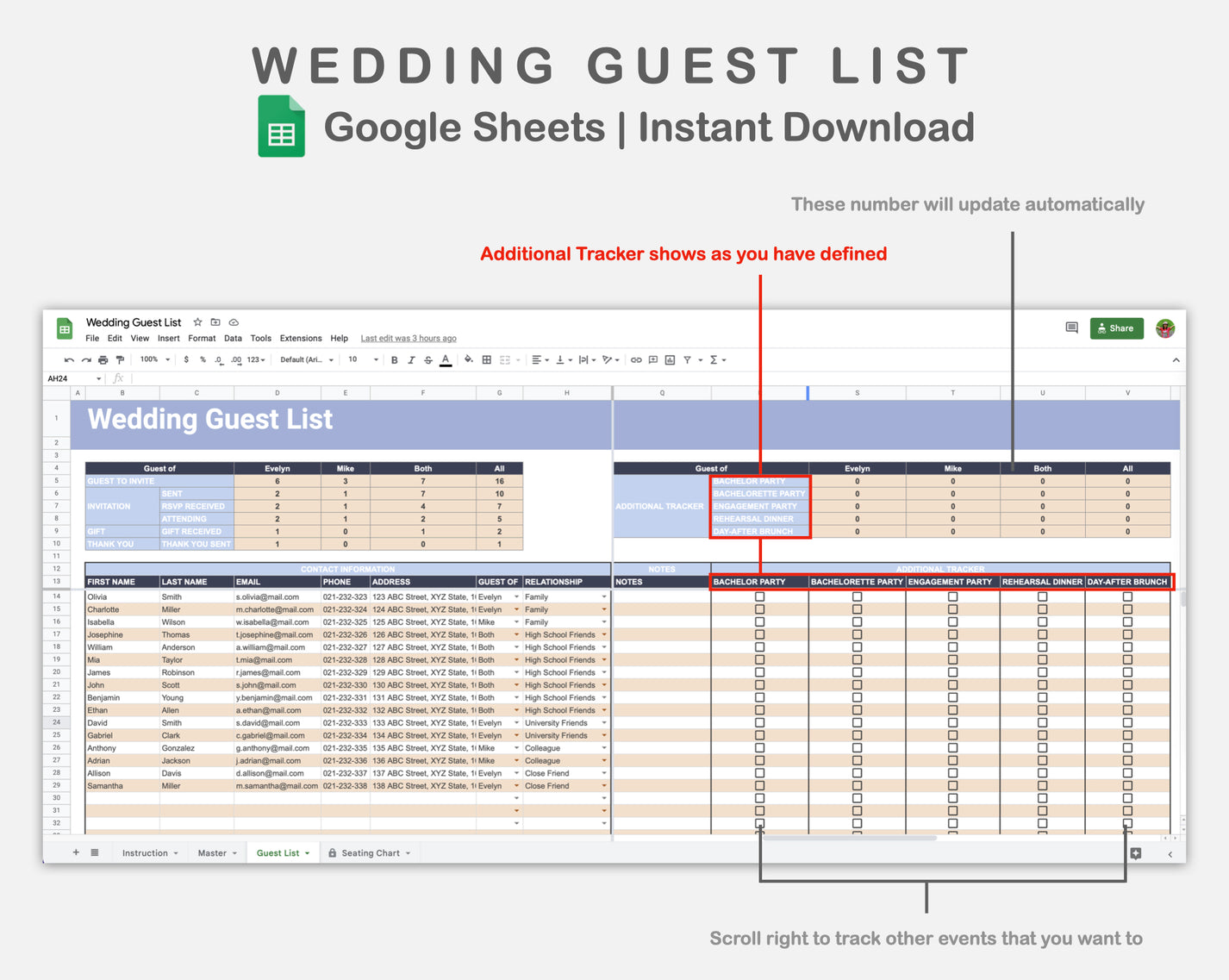Google Sheets - Wedding Guest List - Sweet – kjunstudio