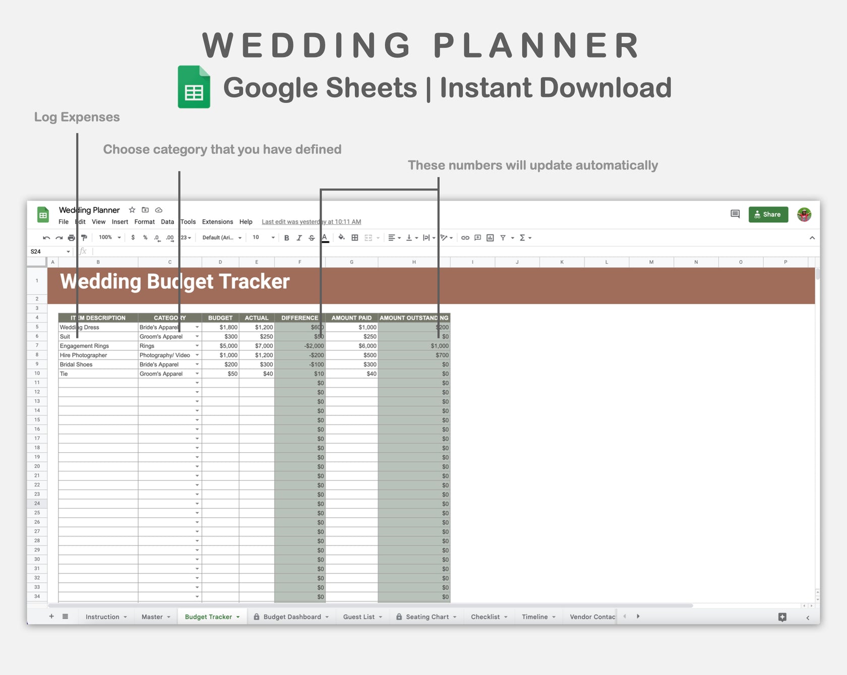 Google Sheets - Wedding Planner - Earthy – kjunstudio