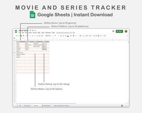 Google Sheets - Movie and Series Tracker - Neutral – kjunstudio