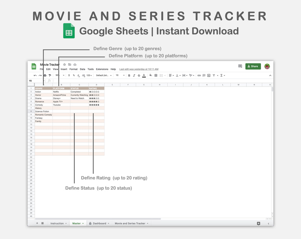 Google Sheets - Movie and Series Tracker - Neutral – kjunstudio