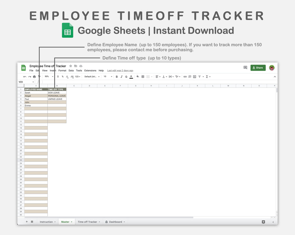 Google Sheets Employee Time Off Tracker Earthy Kjunstudio