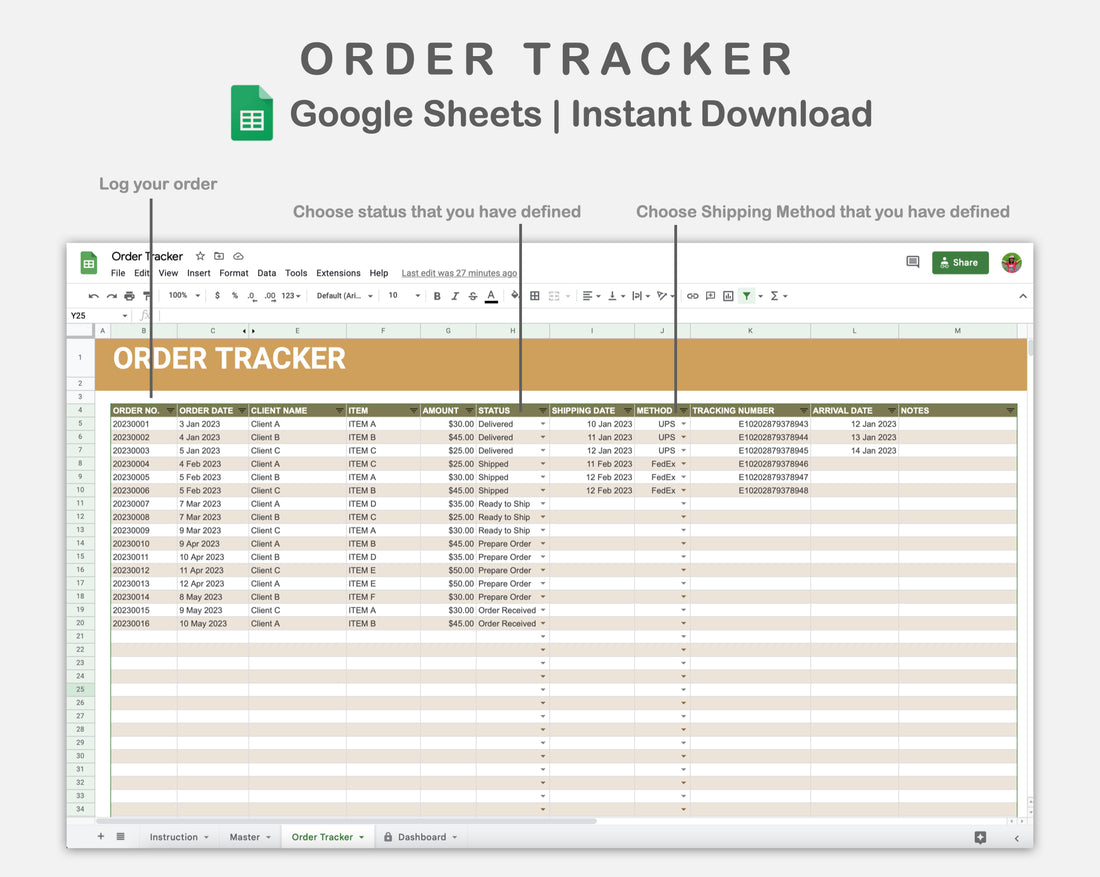 Google Sheets - Order Tracker - Boho – kjunstudio