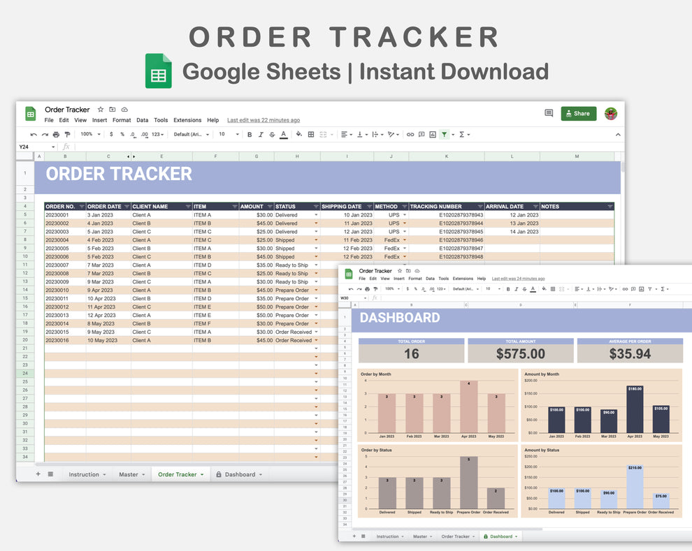 Google Sheets - Order Tracker - Sweet – kjunstudio