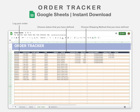 Google Sheets - Order Tracker - Sweet – kjunstudio