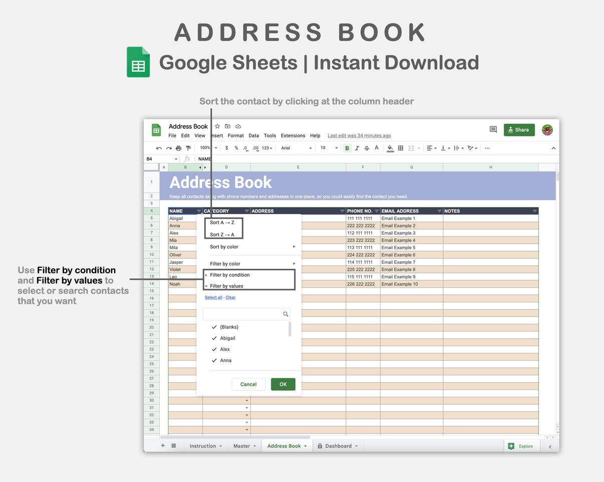 Google Sheets - Address Book - Sweet – kjunstudio