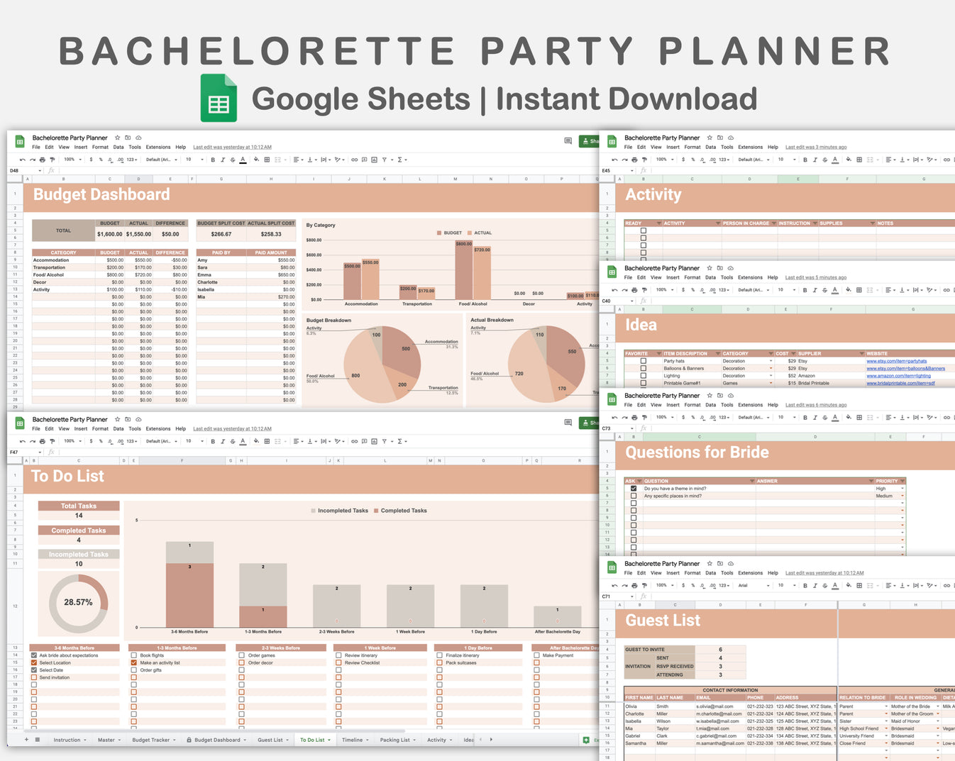 Google Sheets - Bachelorette Party Planner - Neutral – kjunstudio