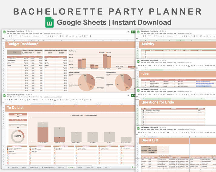 Google Sheets - Bachelorette Party Planner - Neutral – kjunstudio