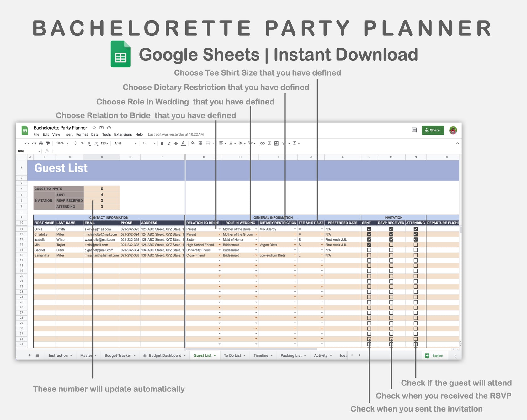 Google Sheets - Bachelorette Party Planner - Sweet – kjunstudio
