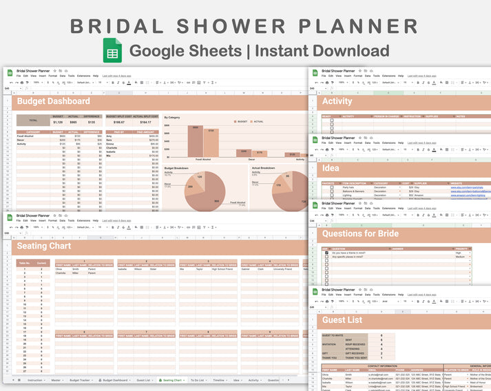 Google Sheets - Bridal Shower Planner - Neutral – kjunstudio