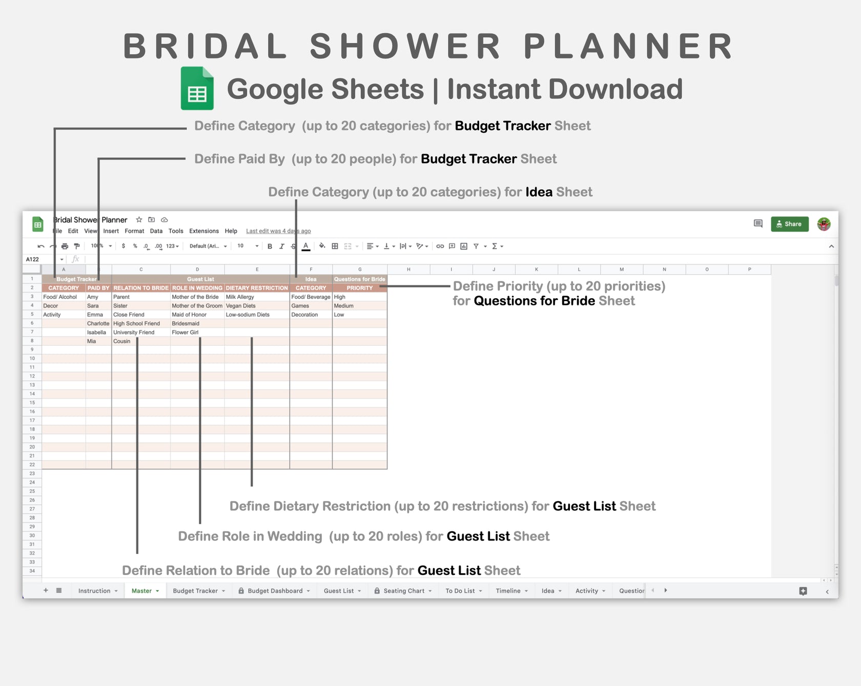 Google Sheets - Bridal Shower Planner - Neutral – kjunstudio