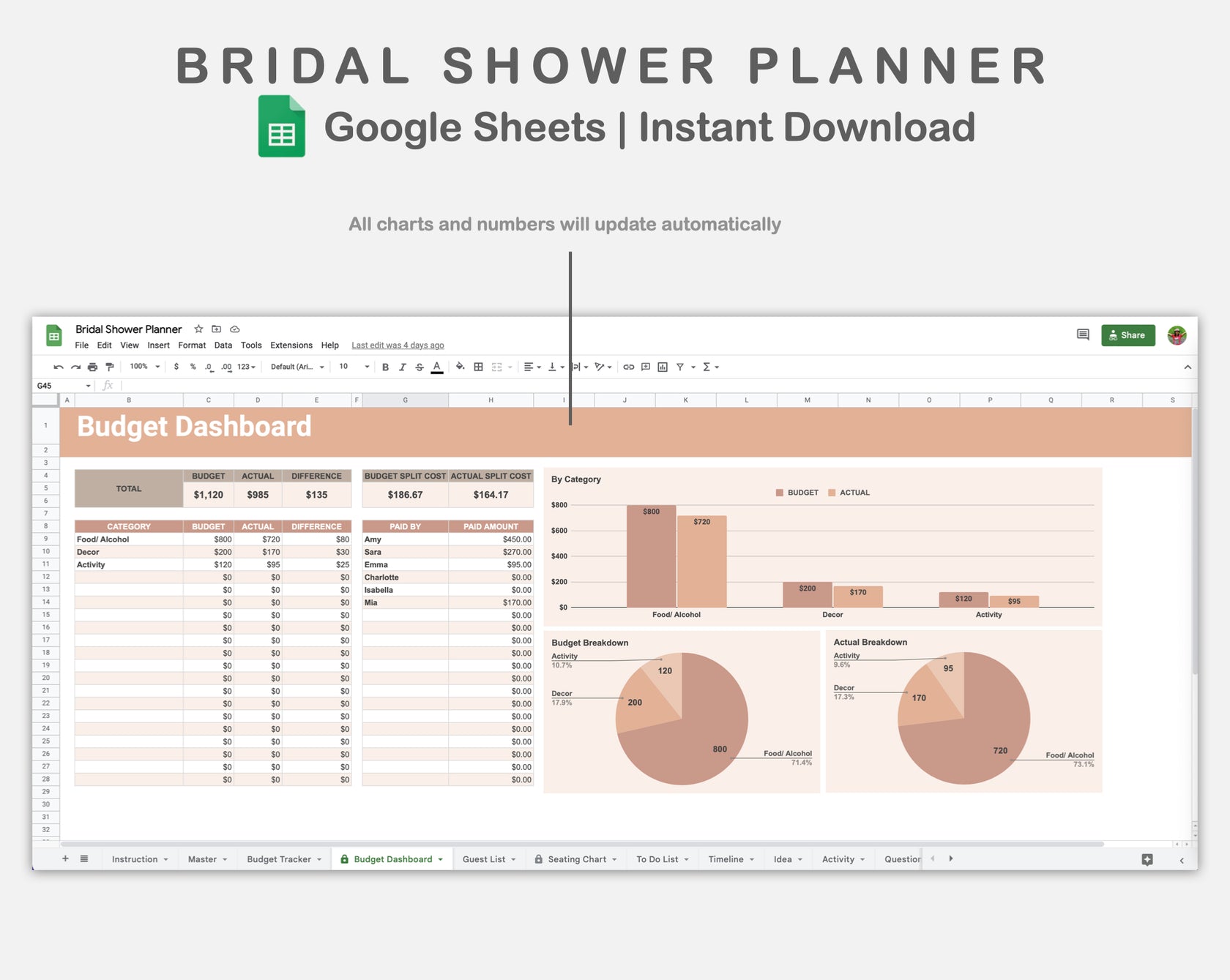 Google Sheets - Bridal Shower Planner - Neutral – kjunstudio