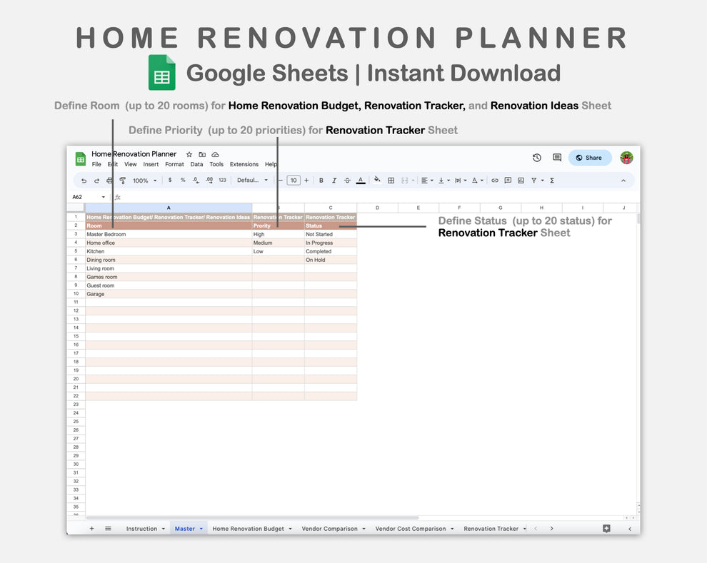 Google Sheets - Home Renovation Planner - Neutral – kjunstudio