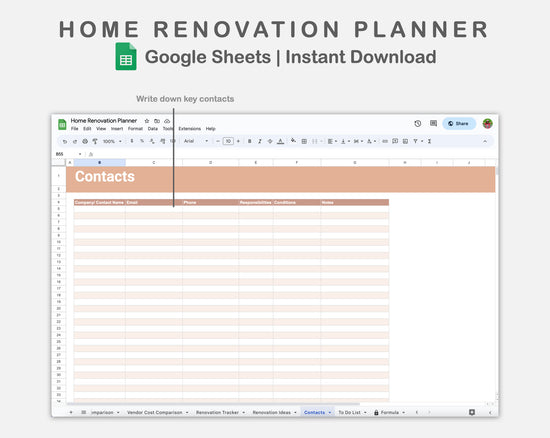 Google Sheets - Home Renovation Planner - Neutral – kjunstudio