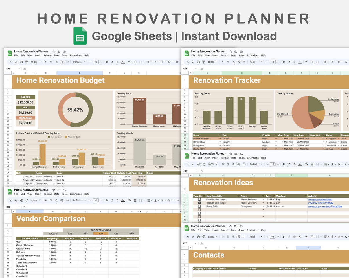 Google Sheets - Home Renovation Planner - Boho – kjunstudio