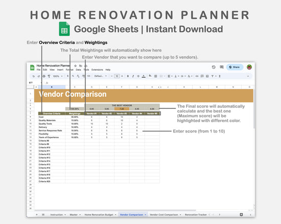 Google Sheets - Home Renovation Planner - Boho – kjunstudio