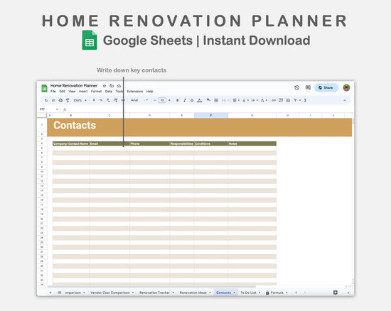 Google Sheets - Home Renovation Planner - Boho – kjunstudio