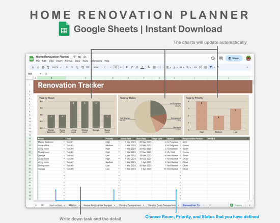 Google Sheets - Home Renovation Planner - Earthy – kjunstudio
