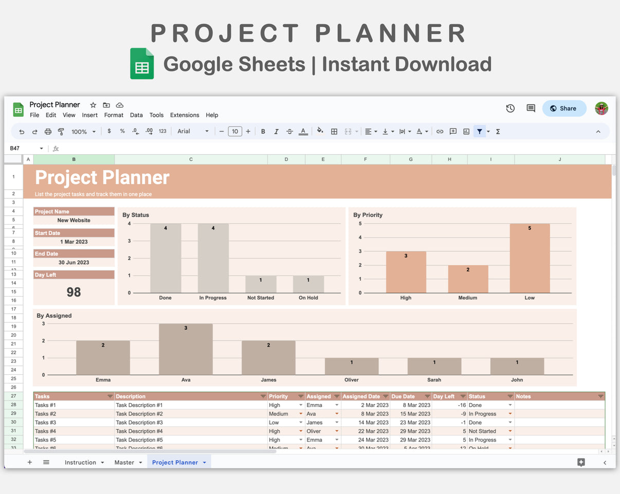 Google Sheets - Project Planner - Neutral – kjunstudio