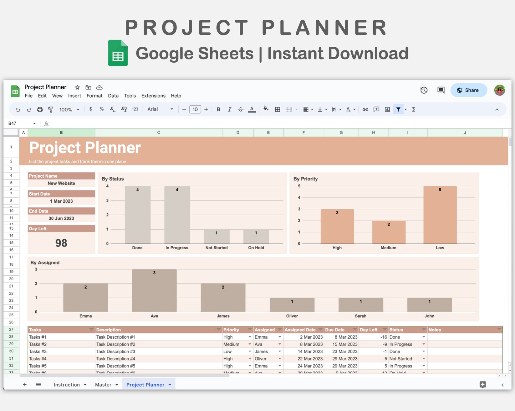 Google Sheets - Project Planner - Neutral – kjunstudio