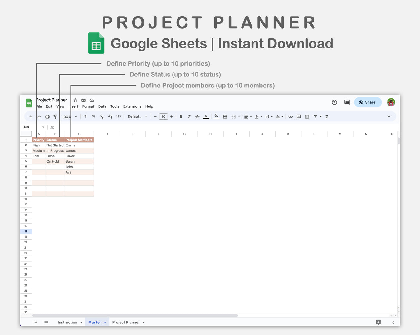 Google Sheets - Project Planner - Neutral – kjunstudio