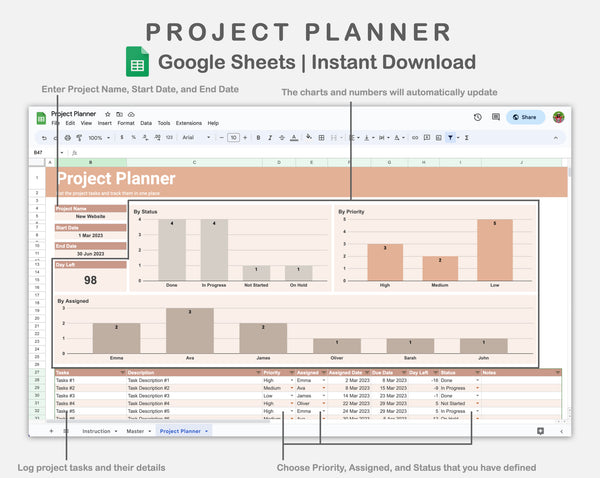 Google Sheets - Project Planner - Neutral – kjunstudio