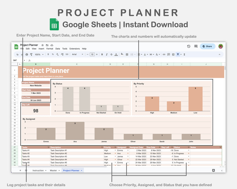 Google Sheets - Project Planner - Neutral – kjunstudio