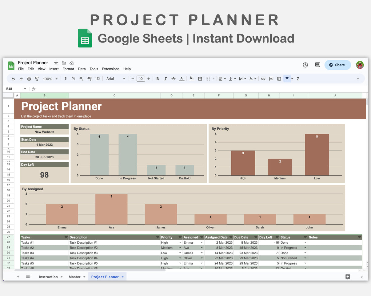 Google Sheets - Project Planner - Earthy – kjunstudio