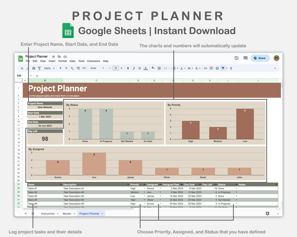 Google Sheets - Project Planner - Earthy – kjunstudio