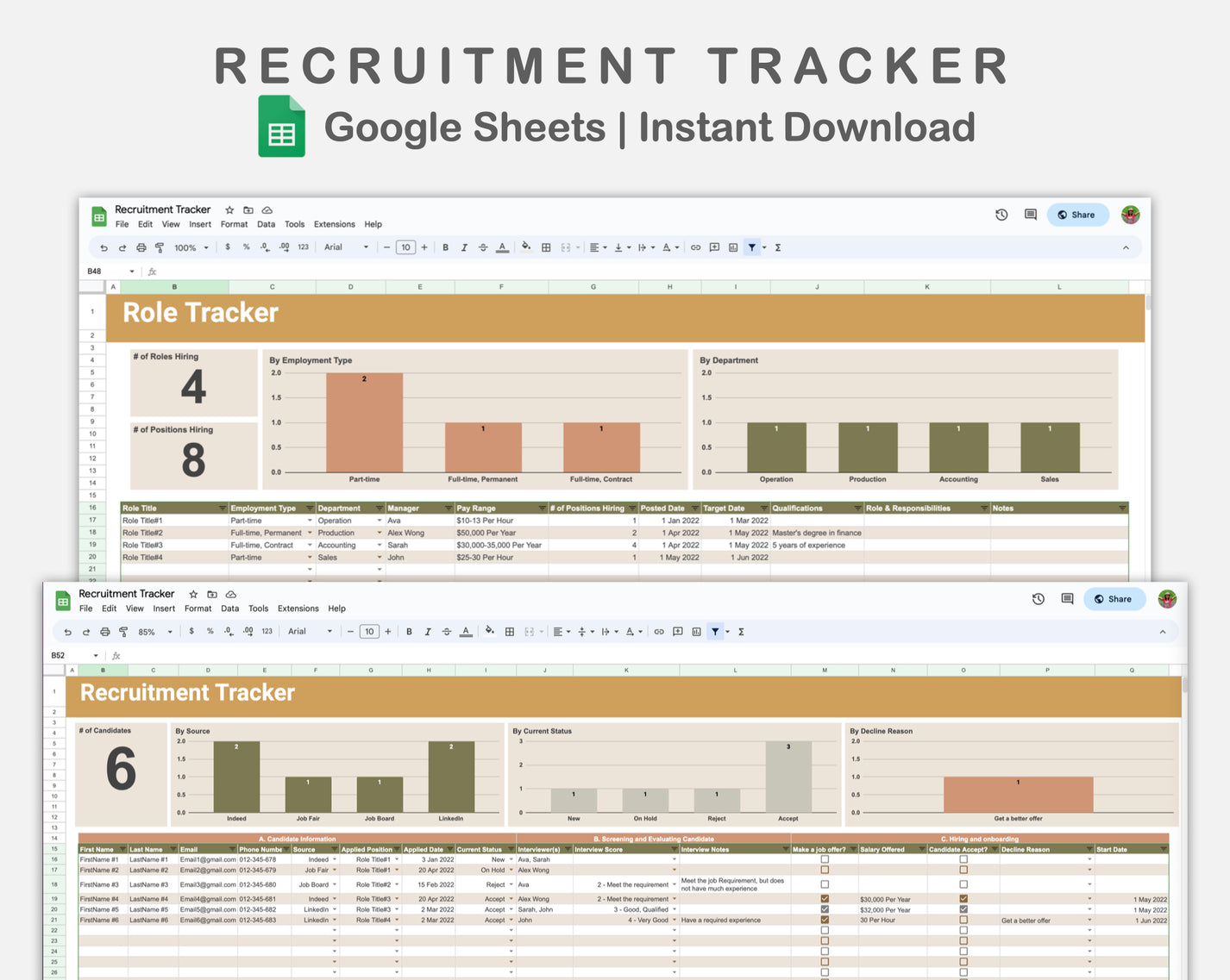Google Sheets - Recruitment Tracker - Boho – kjunstudio