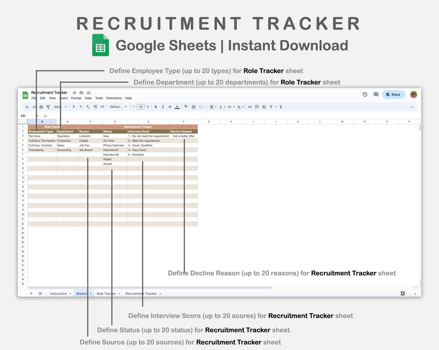 Google Sheets - Recruitment Tracker - Boho – kjunstudio