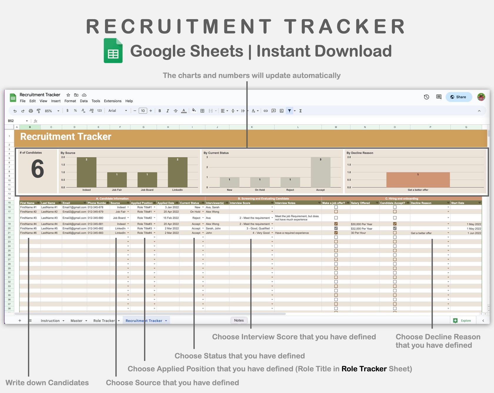 Google Sheets - Recruitment Tracker - Boho – kjunstudio