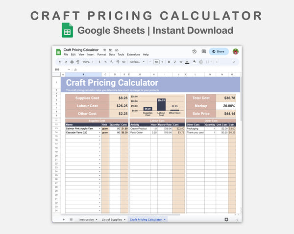 Google Sheets - Craft Pricing Calculator - Sweet – kjunstudio