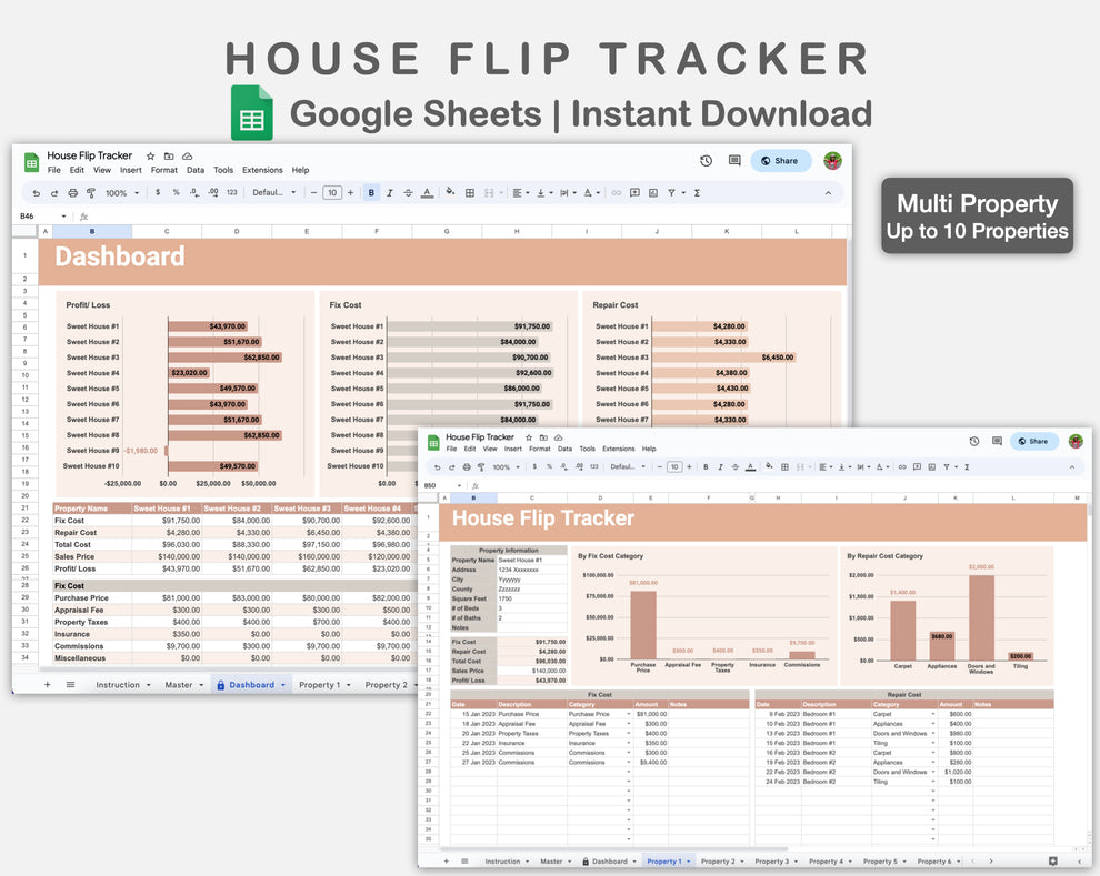 Google Sheets - House Flip Tracker - Neutral – kjunstudio