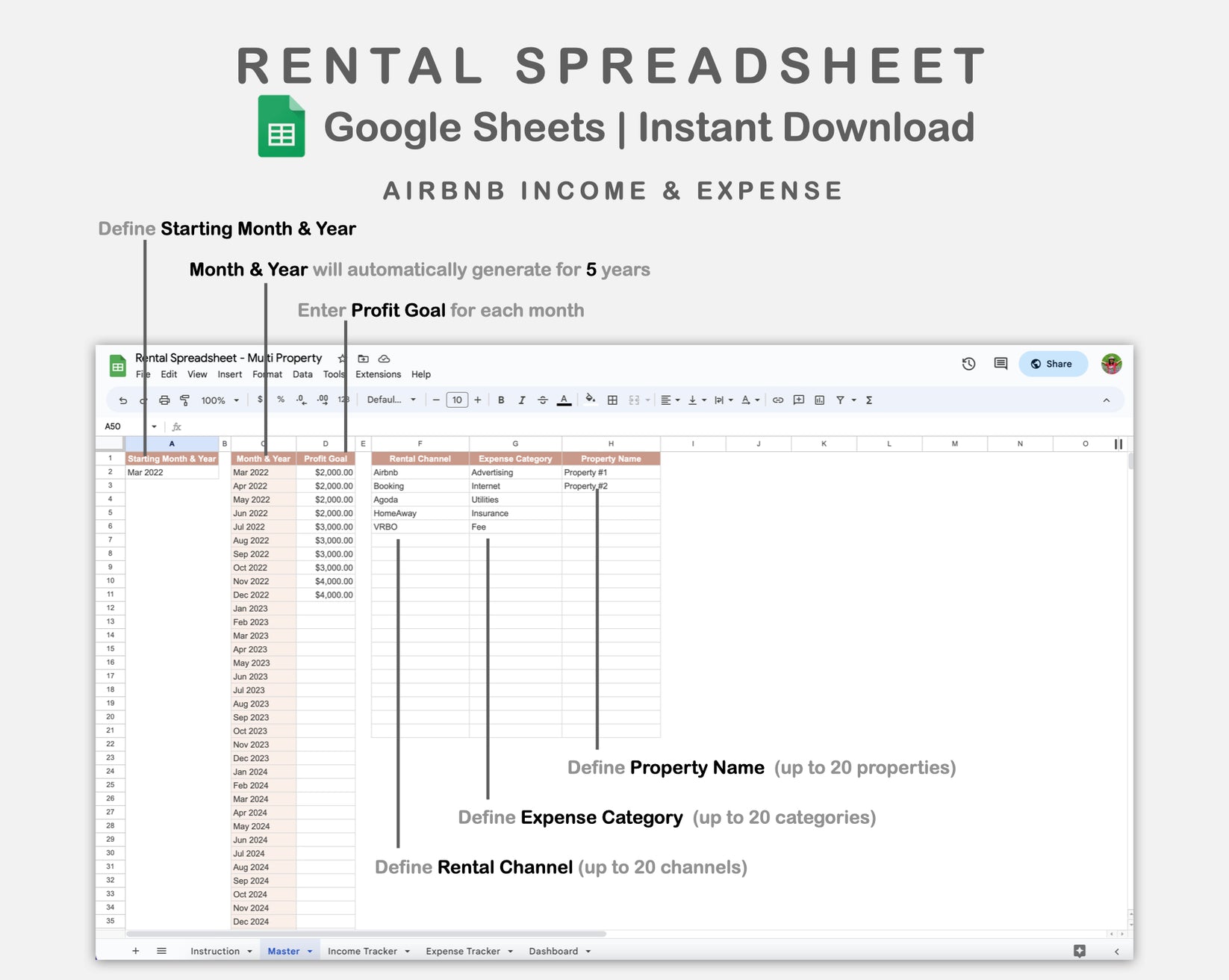 Google Sheets - Rental Spreadsheet - Multi Property - Neutral – kjunstudio