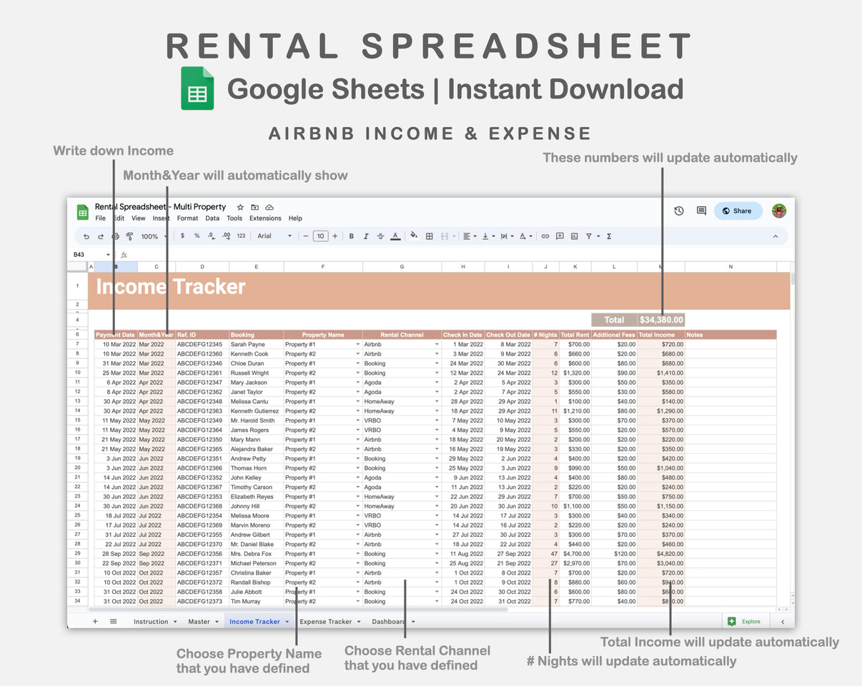 Google Sheets - Rental Spreadsheet - Multi Property - Neutral – kjunstudio
