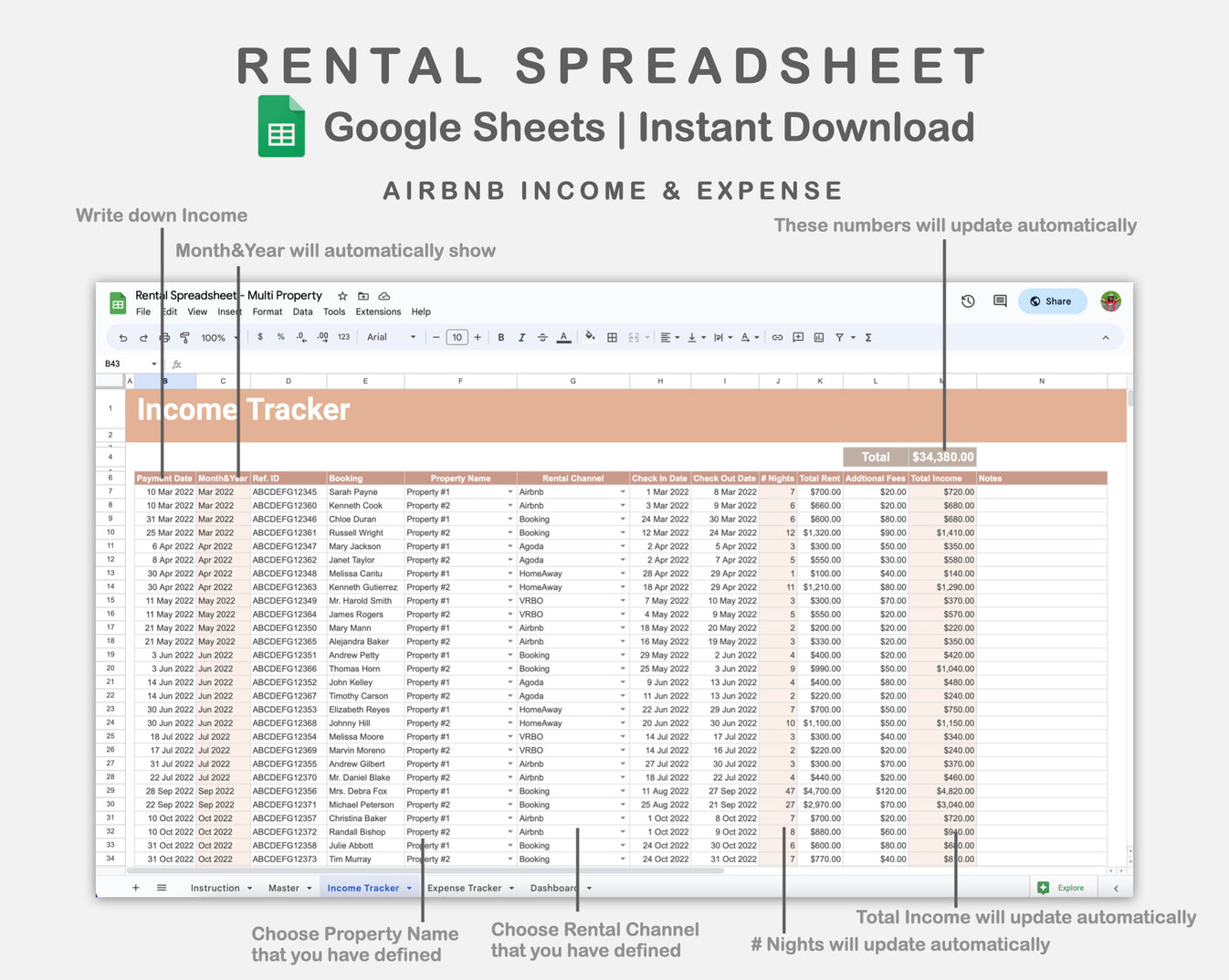Google Sheets - Rental Spreadsheet - Multi Property - Neutral – kjunstudio