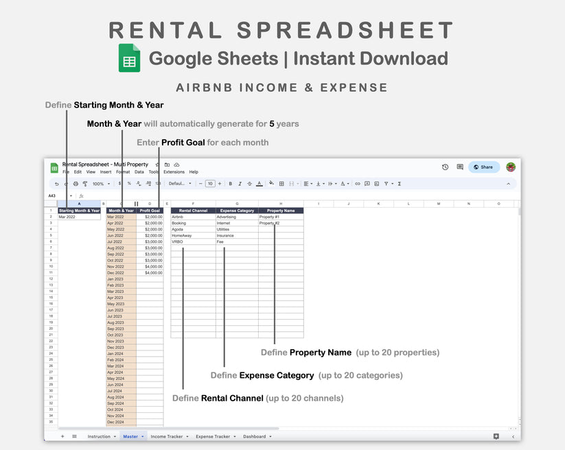 Google Sheets - Rental Spreadsheet - Multi Property - Sweet – kjunstudio