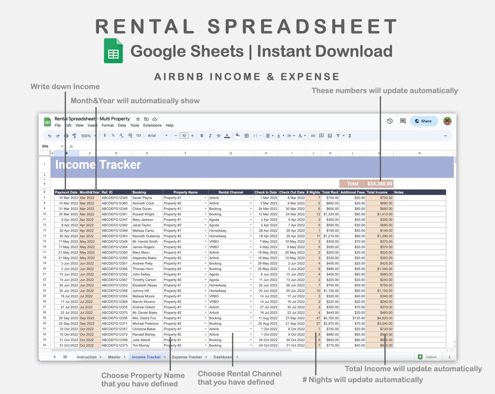Google Sheets - Rental Spreadsheet - Multi Property - Sweet – kjunstudio