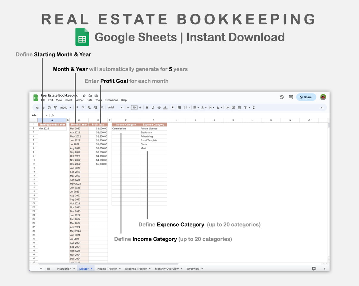 Google Sheets - Real Estate Bookkeeping - Neutral – kjunstudio