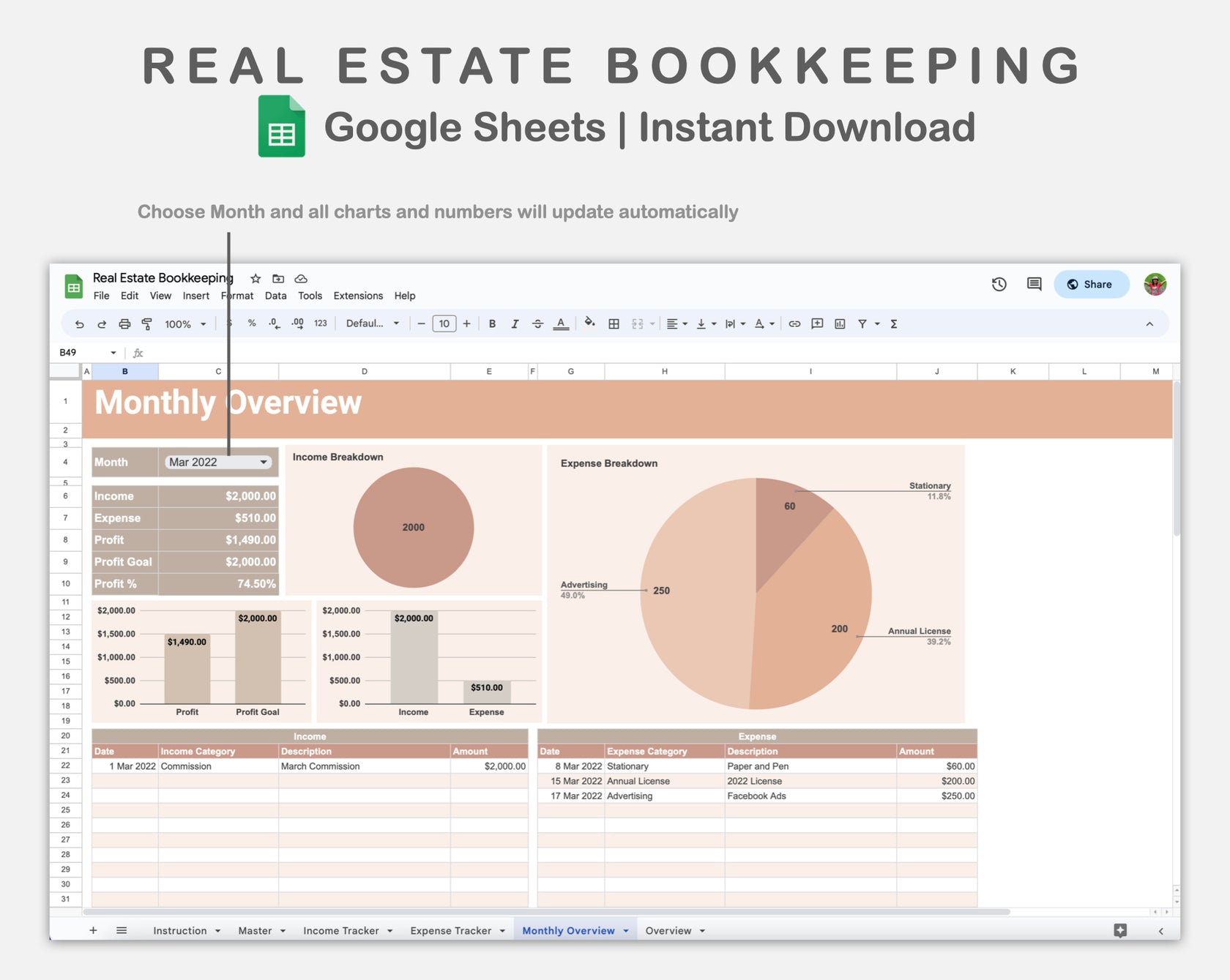 Google Sheets - Real Estate Bookkeeping - Neutral – kjunstudio