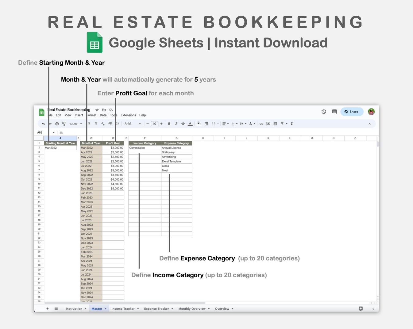 Google Sheets - Real Estate Bookkeeping - Earthy – kjunstudio