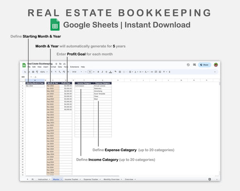 Google Sheets - Real Estate Bookkeeping - Sweet – kjunstudio