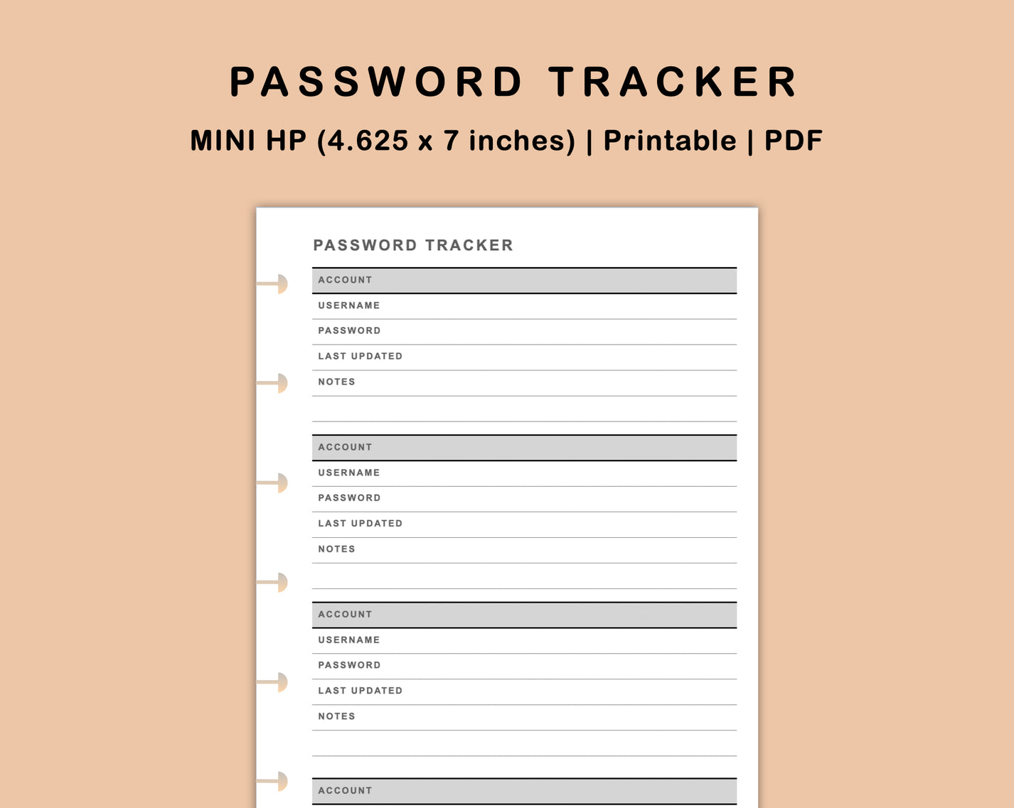Mini Happy Planner Inserts - Password Tracker – kjunstudio