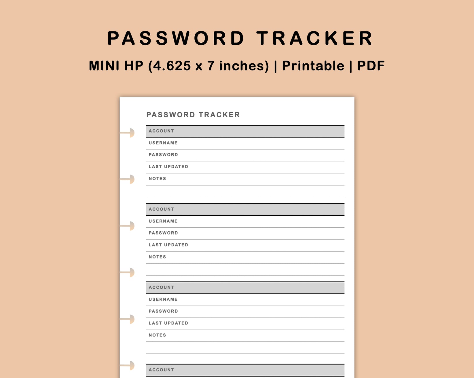 Mini Happy Planner Inserts - Password Tracker – kjunstudio