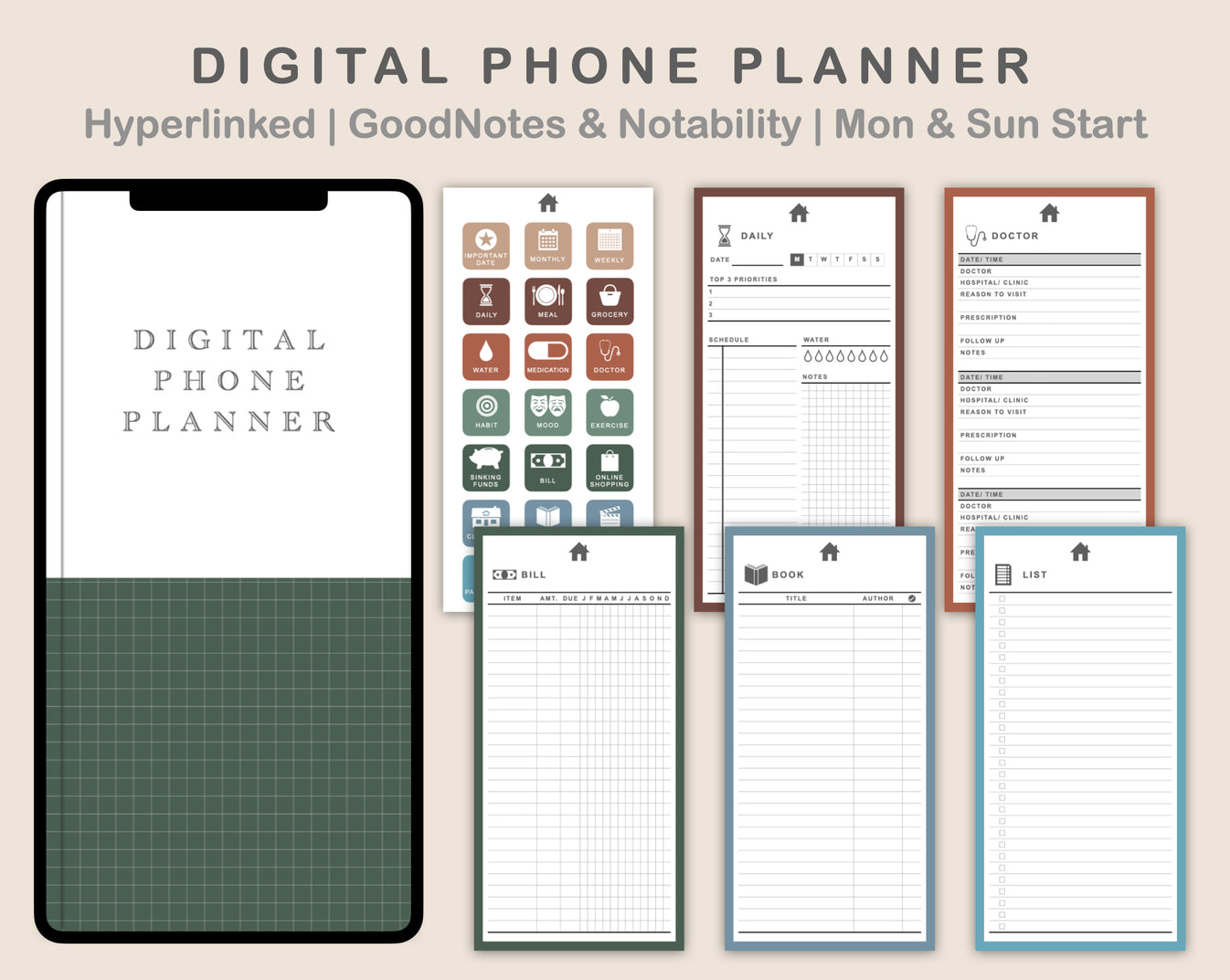 Digital Phone Planner - Muted – kjunstudio