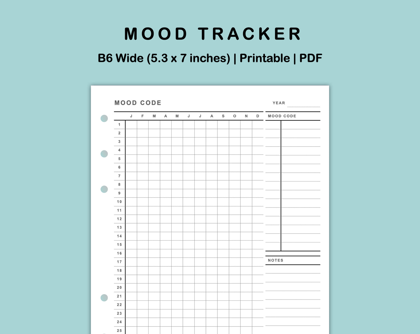 B6 Wide Inserts - Mood Tracker – kjunstudio