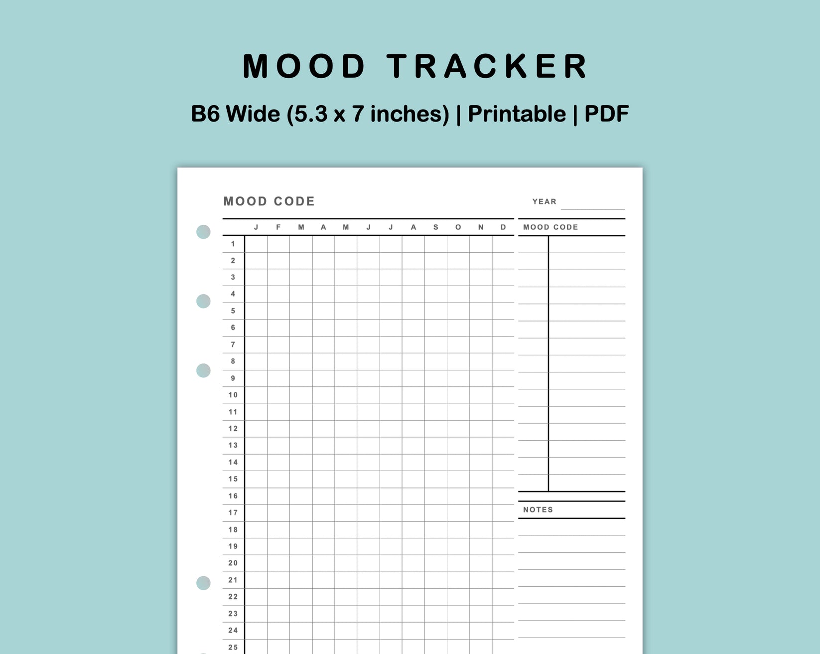 B6 Wide Inserts - Mood Tracker – kjunstudio
