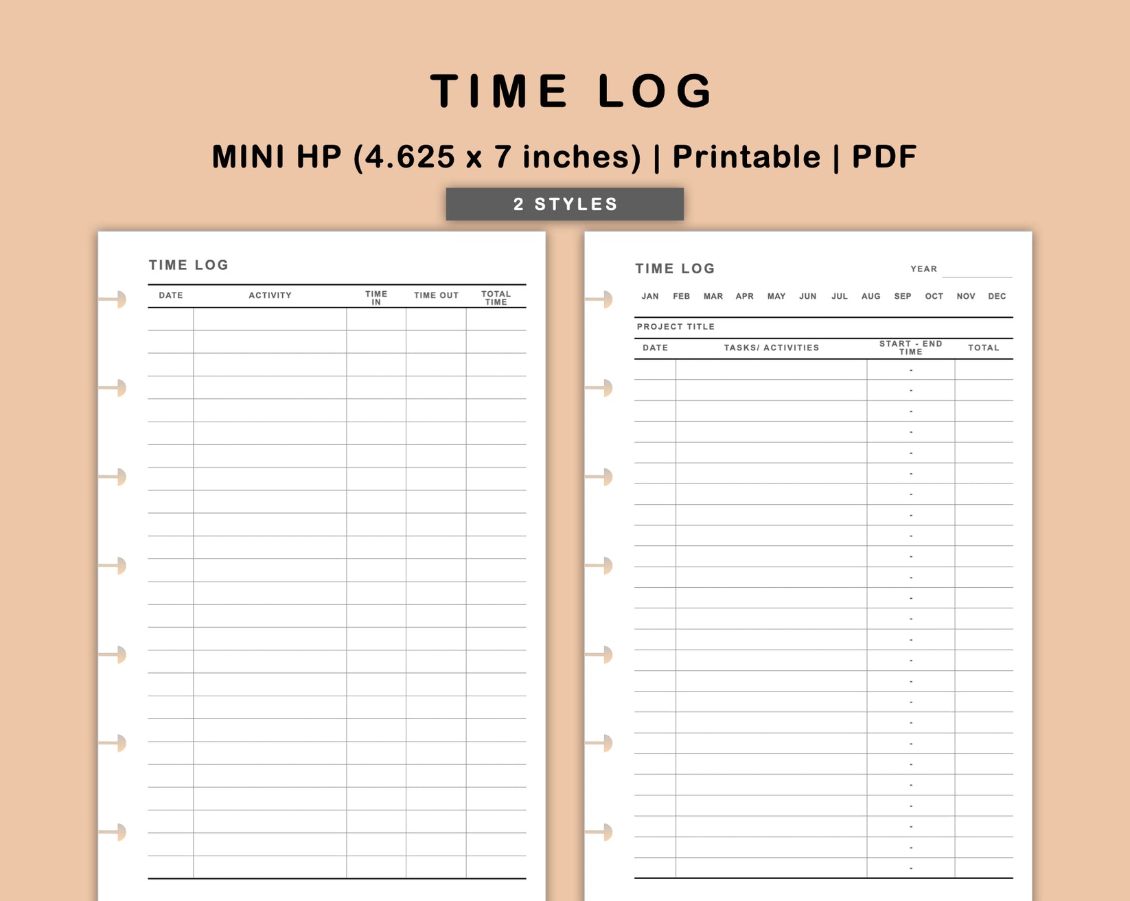 Mini Happy Planner Inserts - Time Log – kjunstudio