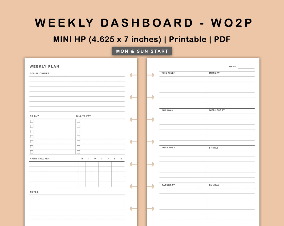 Mini Happy Planner Inserts - Weekly Dashboard – kjunstudio