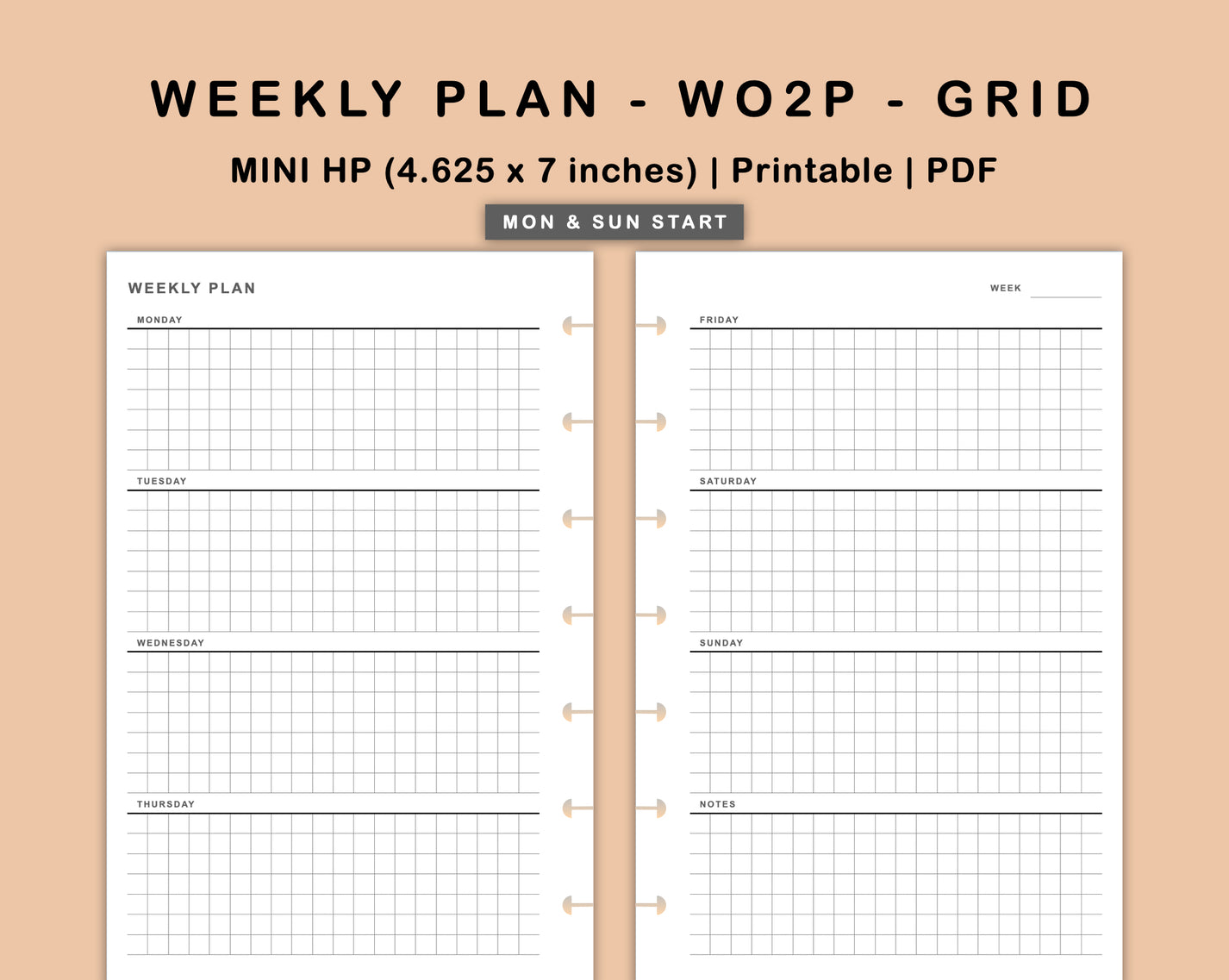Mini Happy Planner Inserts - Weekly Plan - WO2P - Grid – kjunstudio